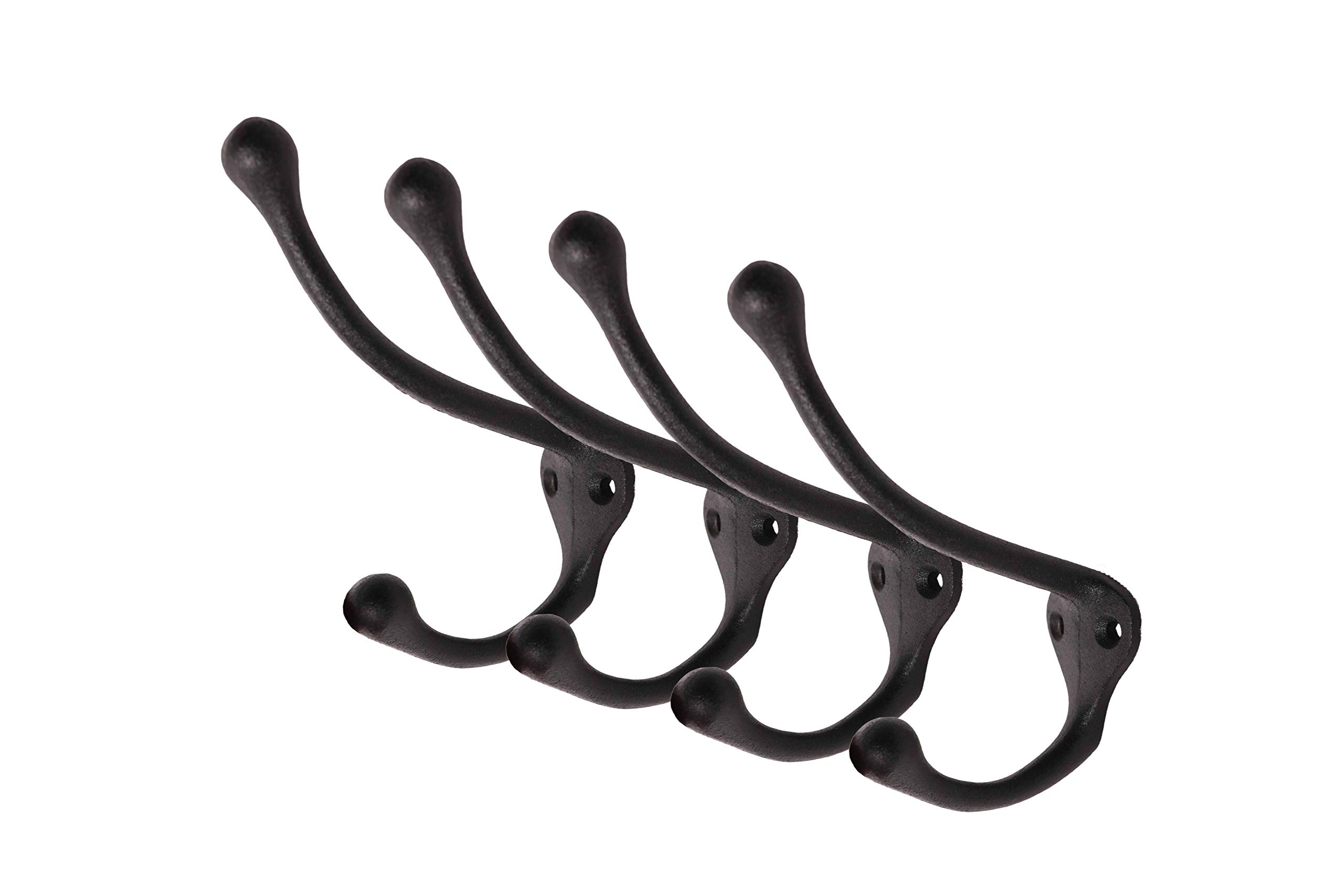 Vintage Cast Iron Wall Hooks (Black Texture Finish, Set of 4) - Rustic, Farmhouse Coat Hooks | Great for Coats, Bags, Towels, Hats | Classic Standard