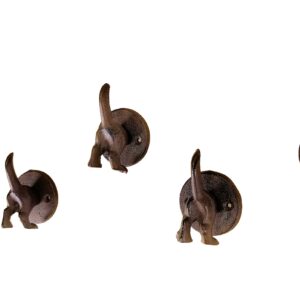 5 pc Dog Tail Wall Hooks Rustic Cast Iron w/Hardware