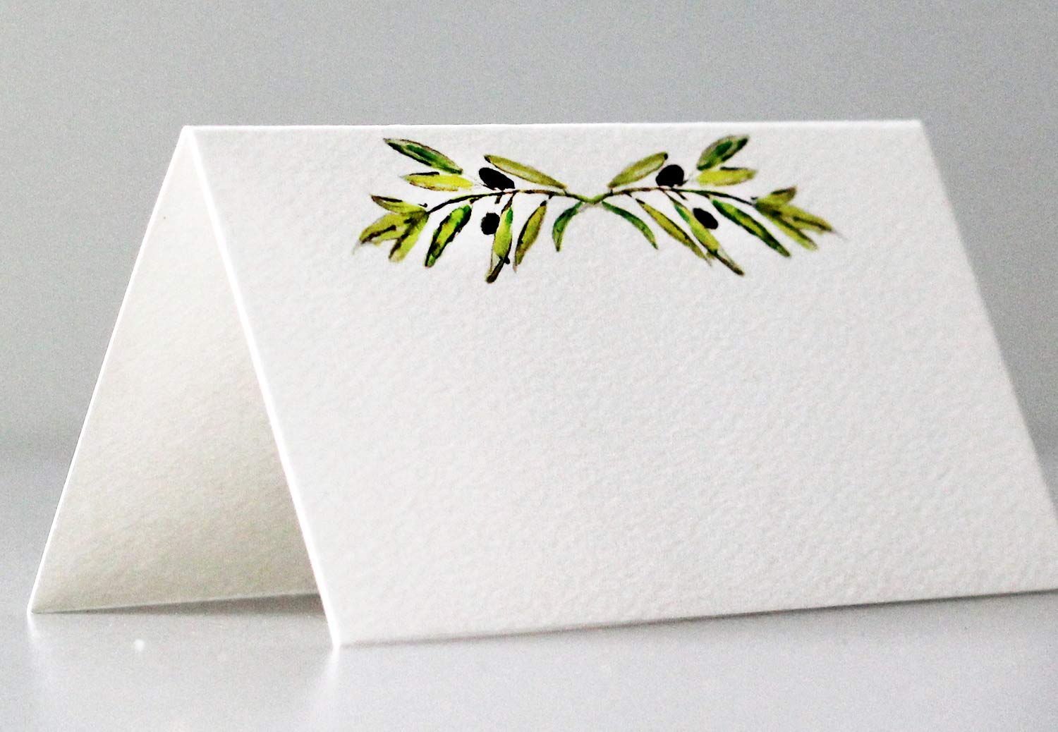 Nancy Nikko Place Cards with Green Leafy Olive Branch for Weddings, Showers, and Dinner Parties. Table Tent Style, Scored for Easy Folding. Available in Pkgs of 12/25 / 50 (50)