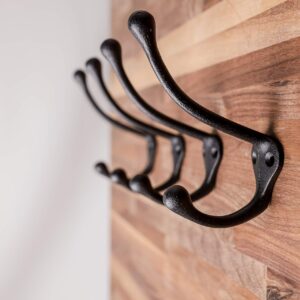 Vintage Cast Iron Wall Hooks (Black Texture Finish, Set of 4) - Rustic, Farmhouse Coat Hooks | Great for Coats, Bags, Towels, Hats | Classic Standard