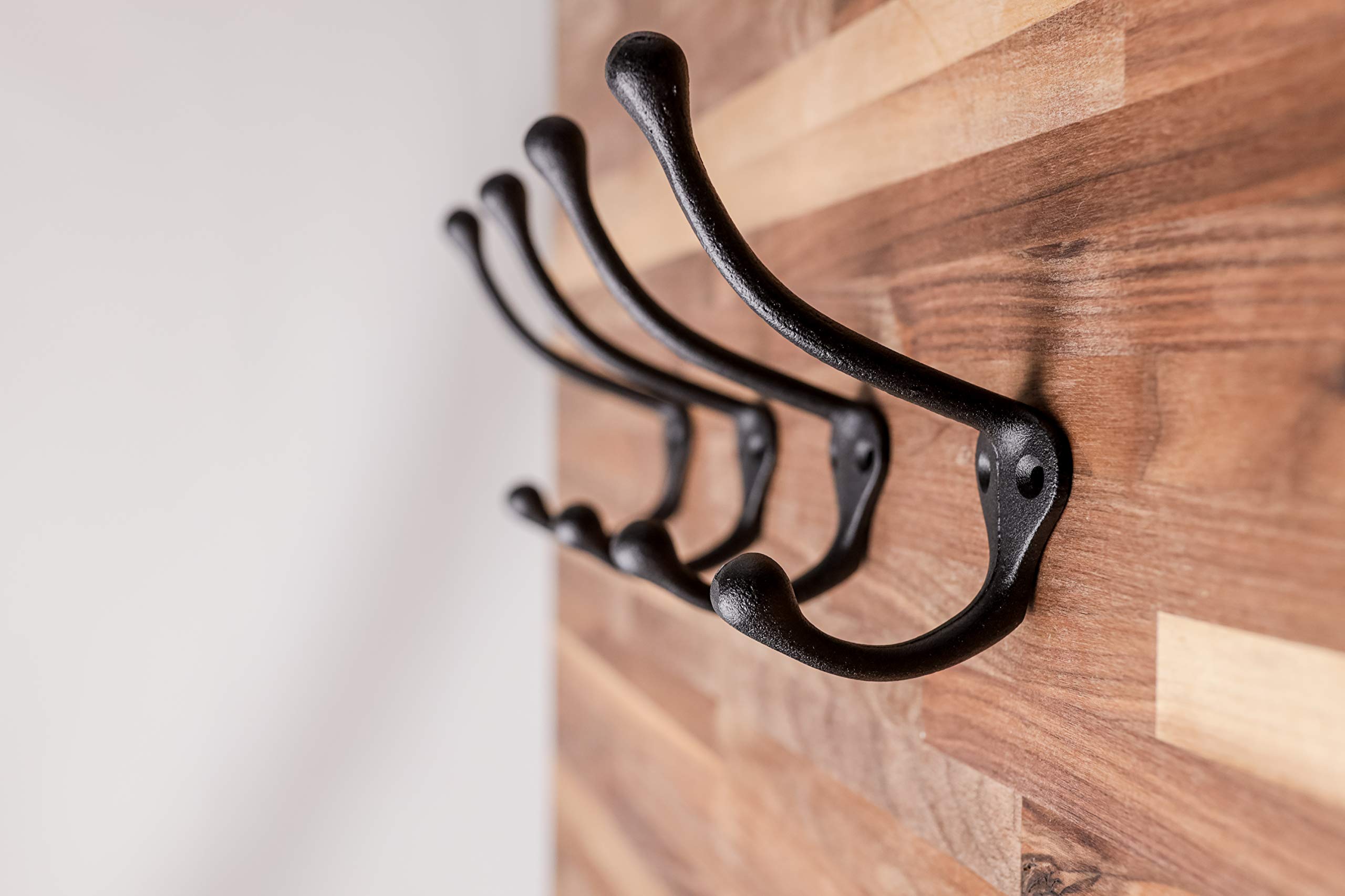 Vintage Cast Iron Wall Hooks (Black Texture Finish, Set of 4) - Rustic, Farmhouse Coat Hooks | Great for Coats, Bags, Towels, Hats | Classic Standard