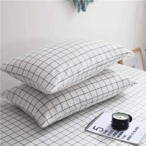 Nanko Grid Bed Pillow Case Set (2 Pack), White Grid Plaid Geometric Pattern Printed Pillowcases/Pillow Shams for Modern Duvet Cover/Bed Sheets Set- 20x30 inch Standard Queen Size