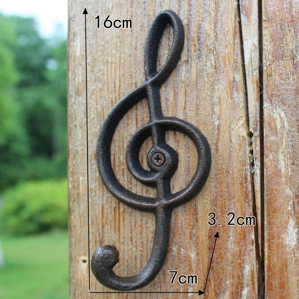 Hdtyyln Music Note Wall Hooks, 2 Pack Retro Cast Iron Note Hook Kitchen Hook Wall Hanging Wall Hanging Clothes and Caps Hook 6.3"X2.75" (Note)