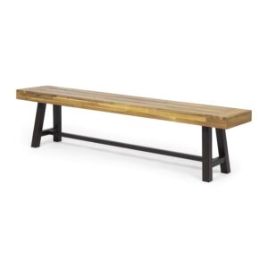 GDFStudio Outdoor Acacia Wood Bench, Finish and Rustic Metal