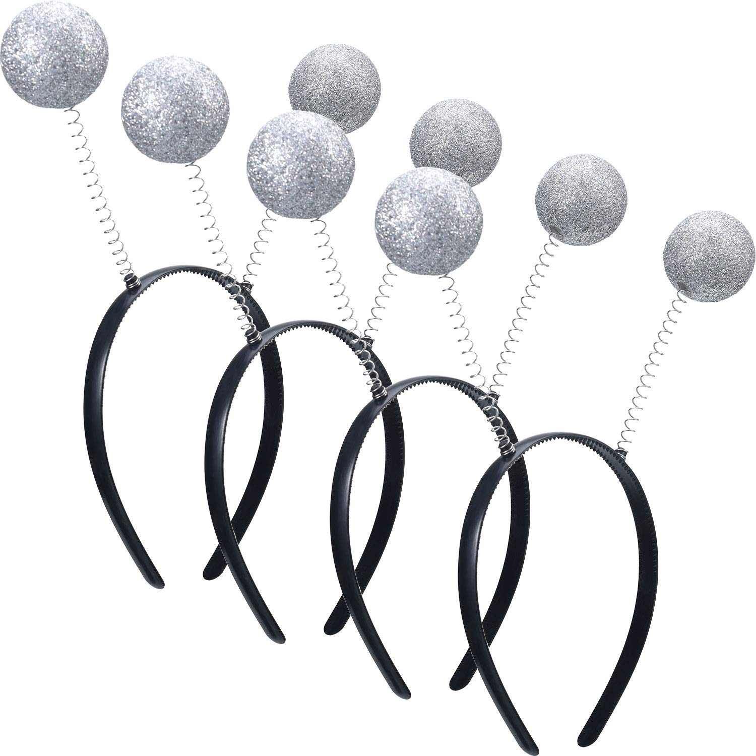 4 Pieces Martian Antenna Headband Alien Headband Boppers Silver Ball Head Boppers for Halloween Party Costume Supplies