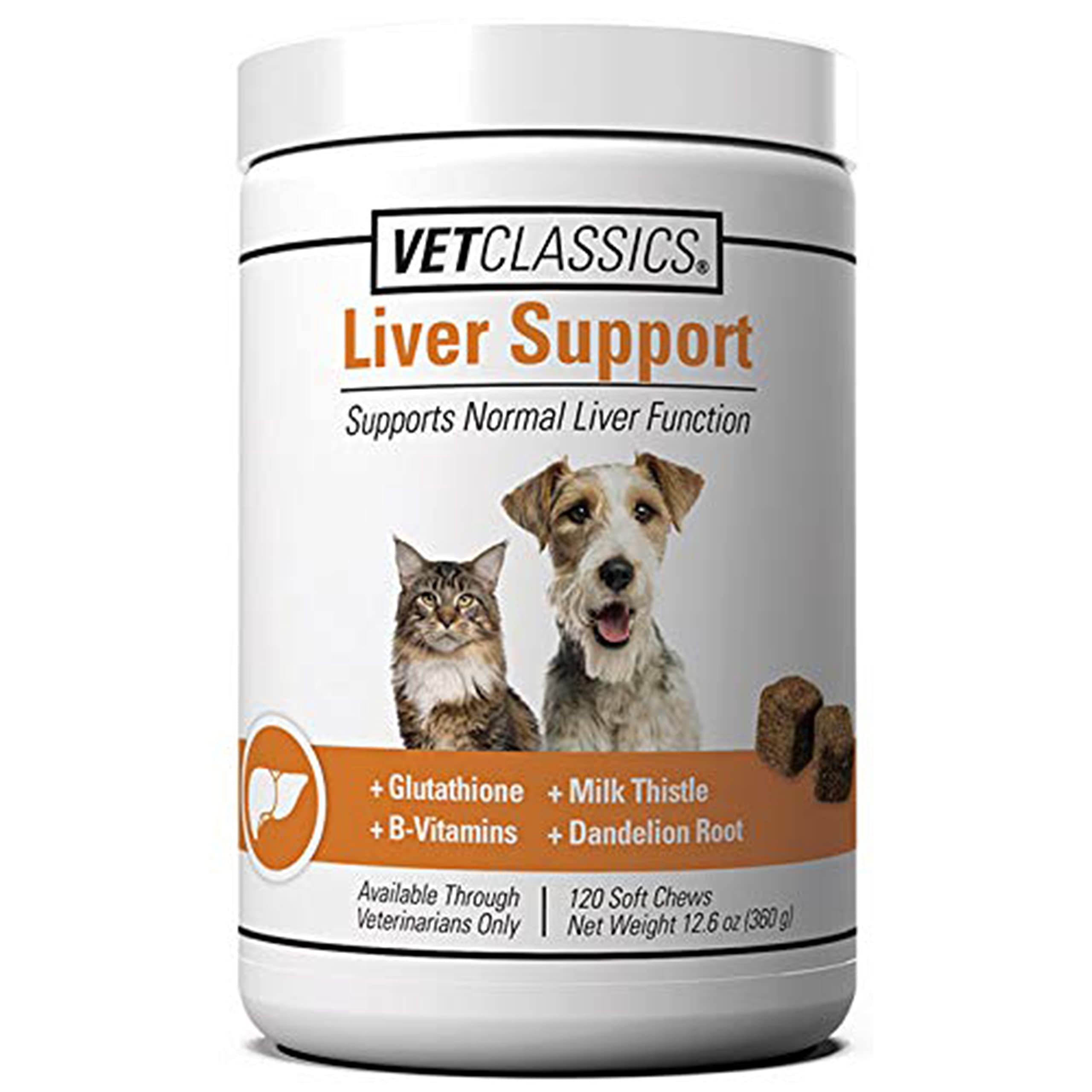 Vet Classics Liver Support Pet Health Supplement for Dogs, Cats – Liver Functions – B-Vitamins, Glutathione, Milk Thistle – Soft Tablets, Chews – 120 Soft Chews