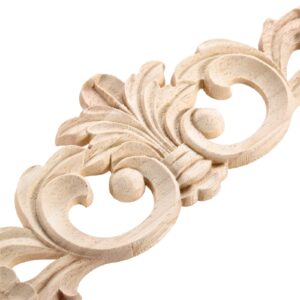 MUXSAM Carved Wood Appliques Onlays, Long Wooden Decals Trim Molding Rosette Inlays for Door Wall Mantel Cabinet Door Dresser Closet Mirror Decoration Furniture Transfer(1-Pack, 20x5cm/7.9" x2)