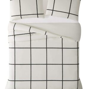 Truly Soft Everyday Kurt Black and White Stripe Duvet, King, Windowpane