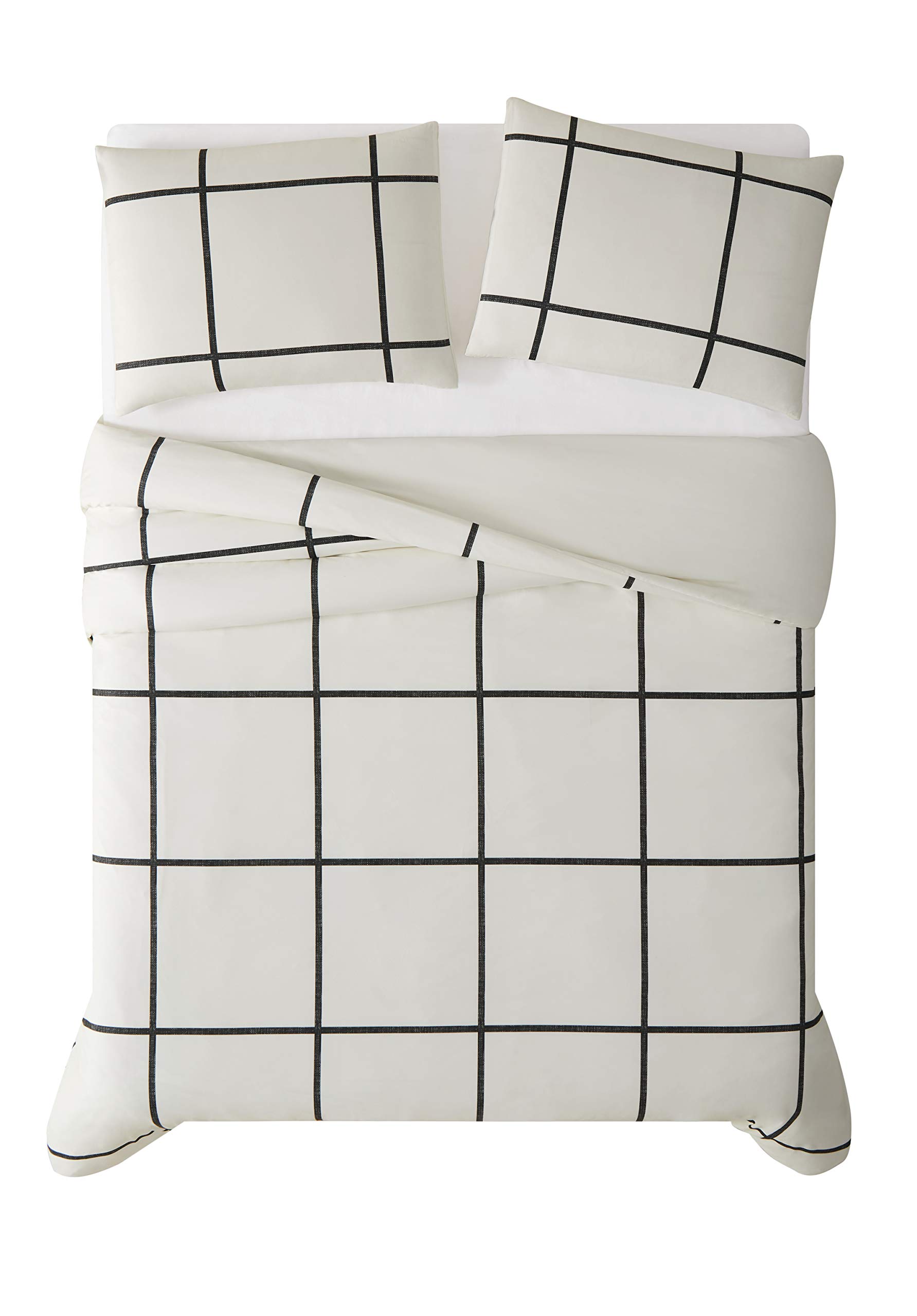 Truly Soft Everyday Kurt Black and White Stripe Duvet, King, Windowpane