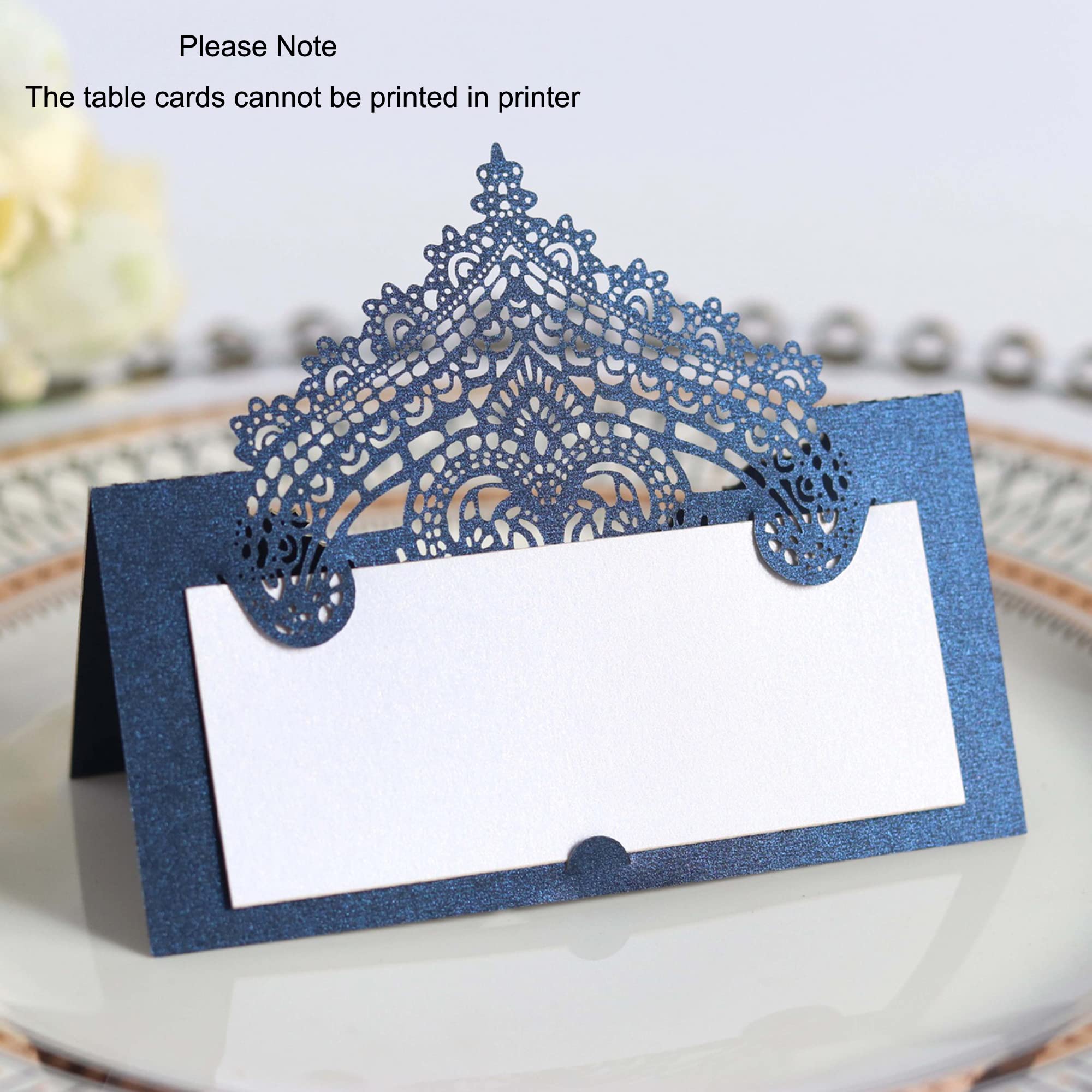 100 Pcs Table Place Cards with White Inserts - Crown Tent Cards Name Cards for Wedding, Banquets, Buffet, Bridal Shower, Birthday Party, Meetings, Dinners (Navy Blue)