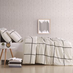 truly soft everyday kurt black and white stripe duvet, king, windowpane