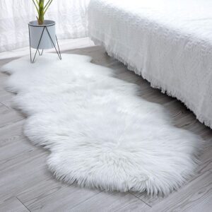 hlzhou soft faux fur rug white sheepskin chair cover seat pad shaggy area rugs for bedroom sofa living room floor (white, 2x5.3 feet)