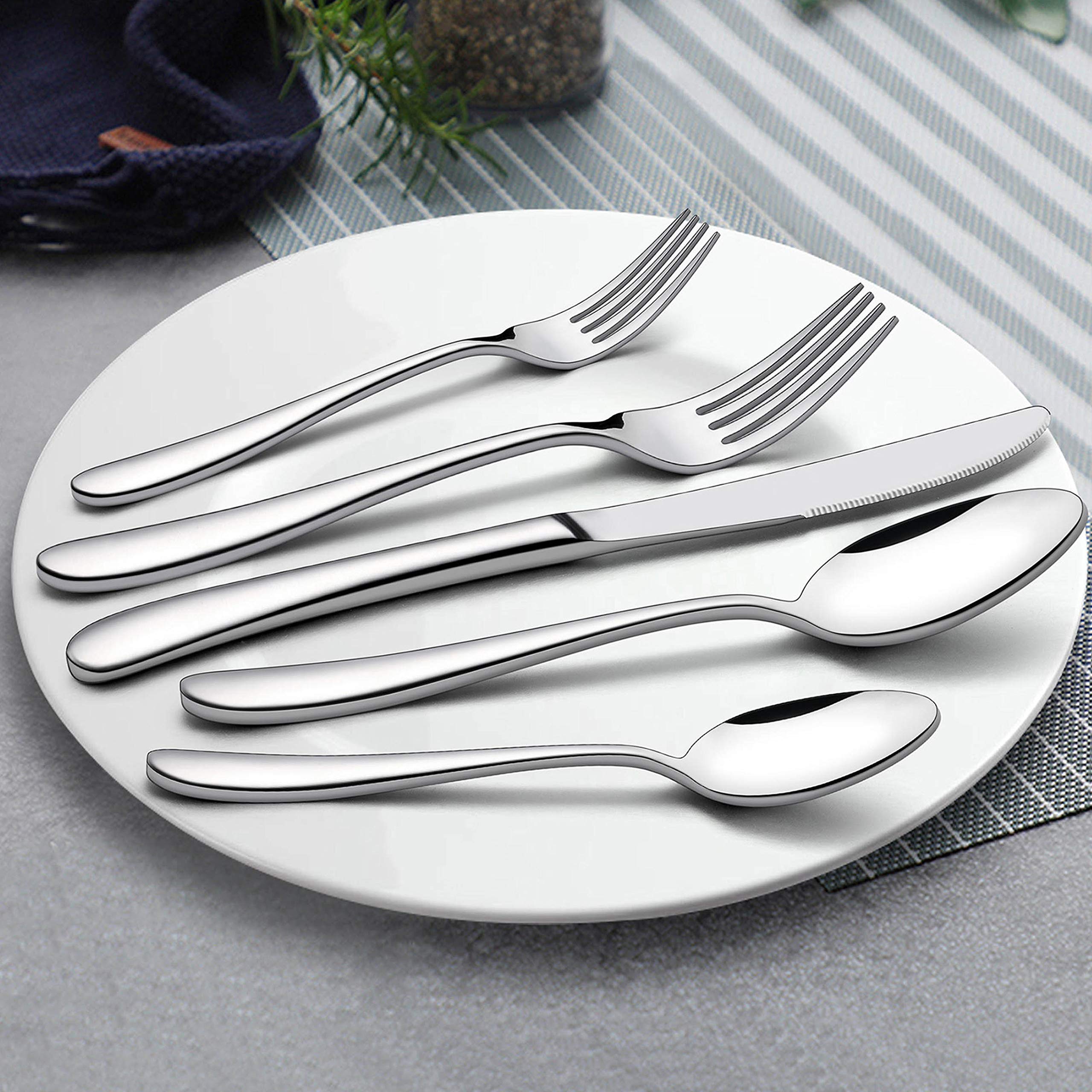 LIANYU 40-Piece Heavy Duty Silverware Set, Stainless Steel Flatware Cutlery Set for 8, Heavy Weight Eating Utensils Tableware, Mirror Polished, Dishwasher Safe