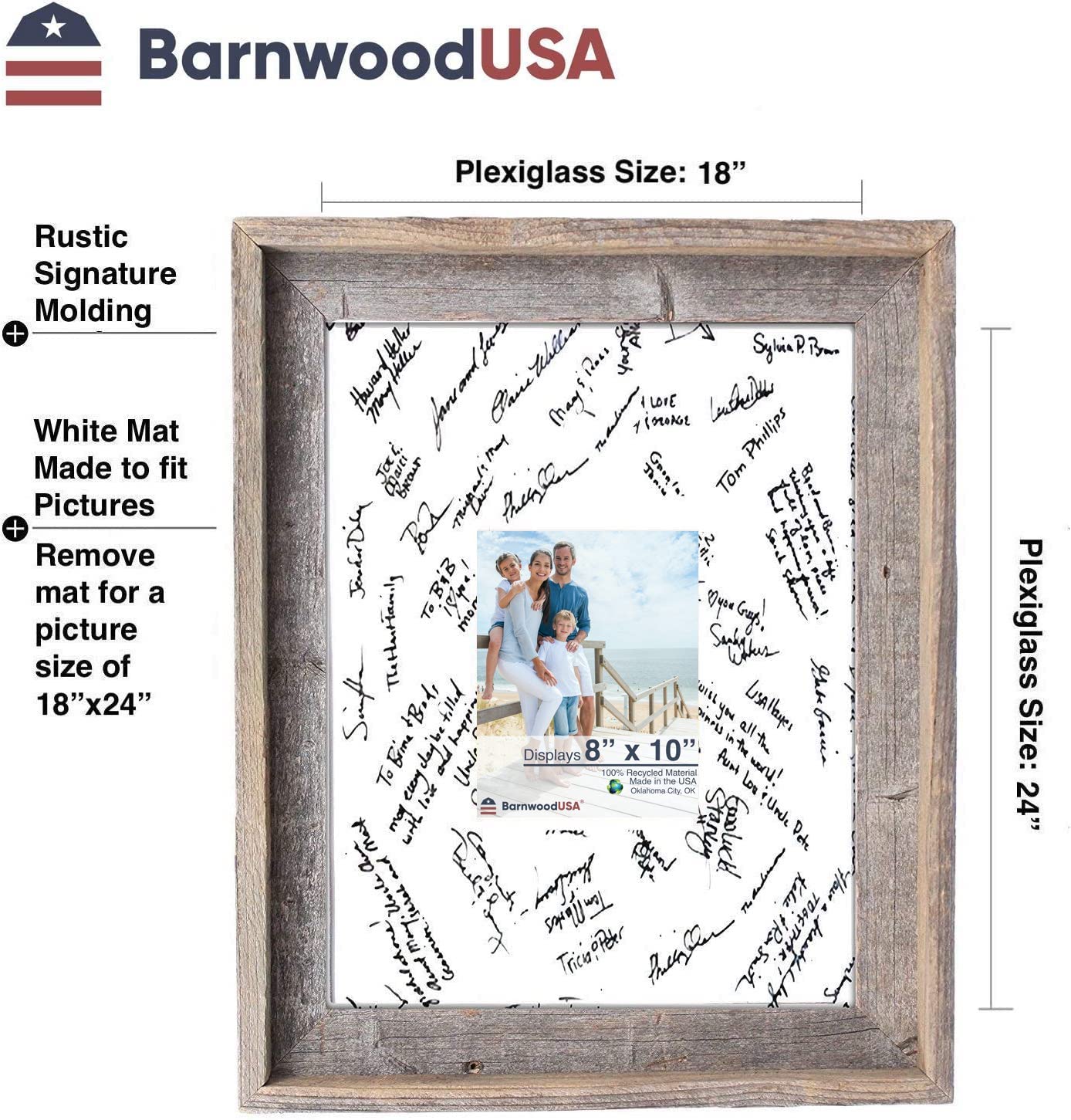 BarnwoodUSA 18x24 Wedding Guest Signature Frame | Displays 8x10 Photo with White Mat for Autographs | Wedding, Graduations, Birthday, Retirement |Commemorate Events with Guest Signatures & Messages