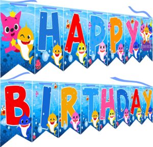 baby shark happy birthday banner doo garland shark theme party supplies for kids baby shower party and children birthdays party decorations set of 15 flags