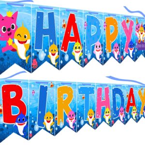 Baby Shark Happy Birthday Banner DOO Garland Shark Theme Party Supplies For Kids Baby Shower Party and Children Birthdays Party Decorations Set of 15 flags