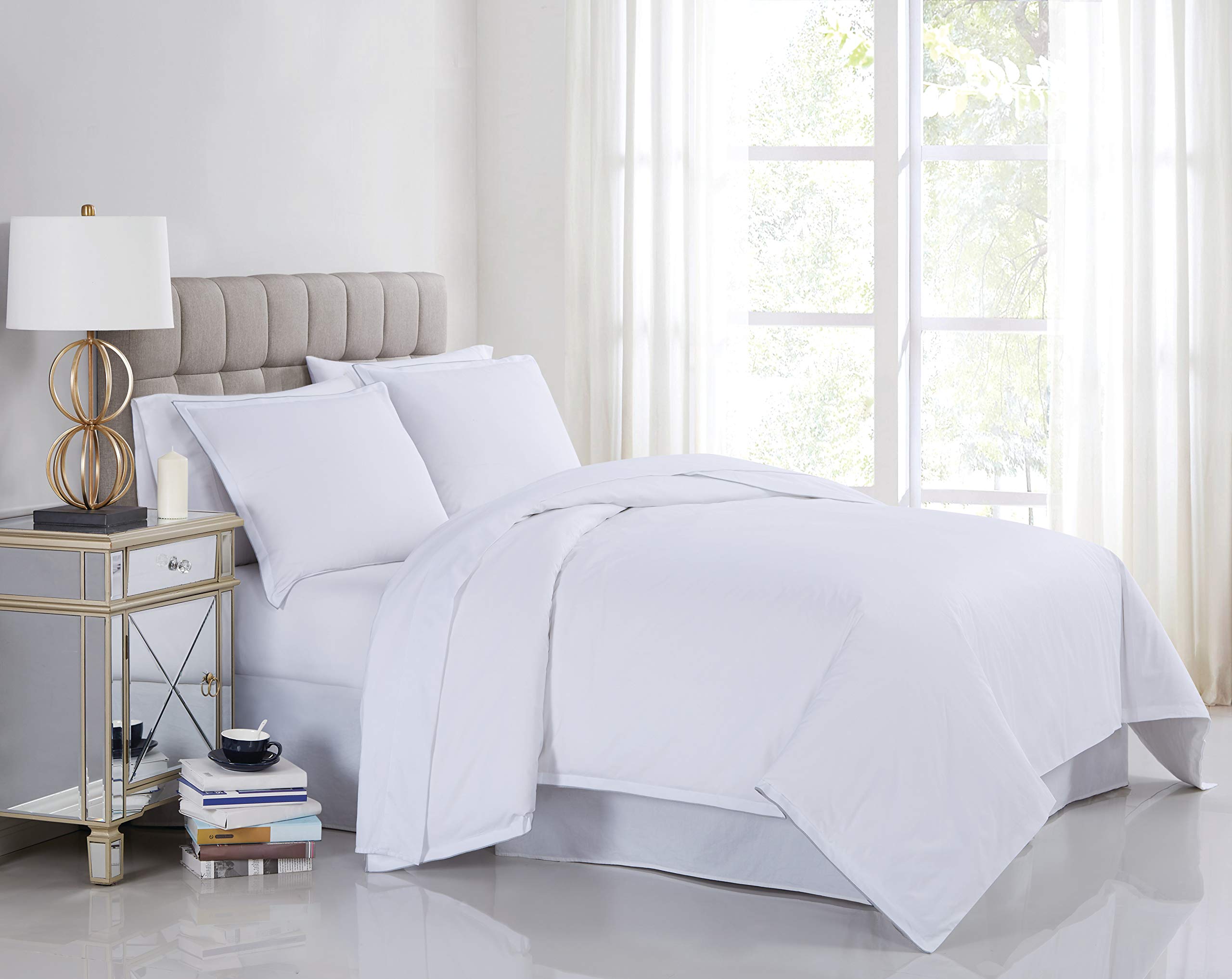 Charisma Percale Cotton 400 Thread Count Duvet Cover Set, King, White