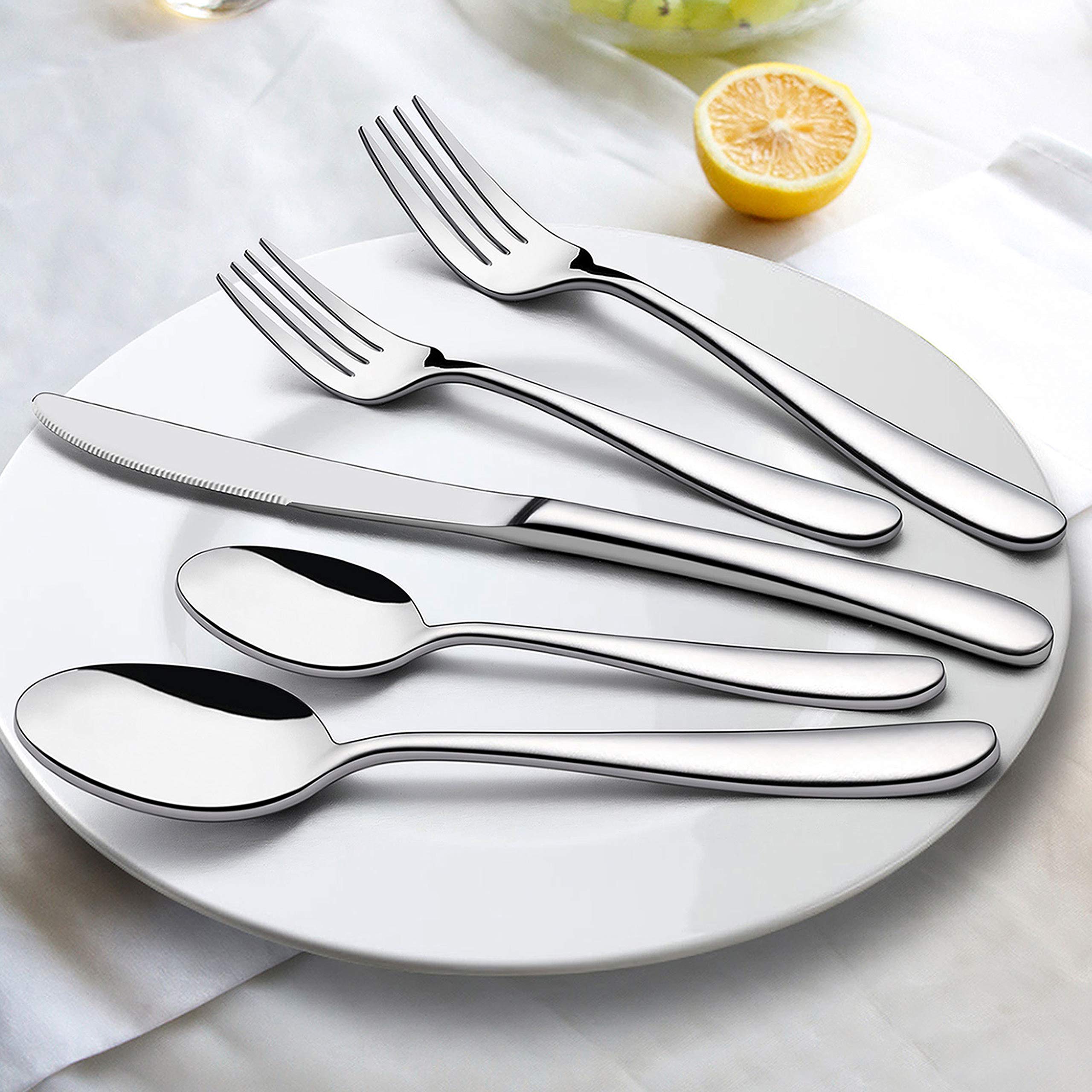 LIANYU 40-Piece Heavy Duty Silverware Set, Stainless Steel Flatware Cutlery Set for 8, Heavy Weight Eating Utensils Tableware, Mirror Polished, Dishwasher Safe