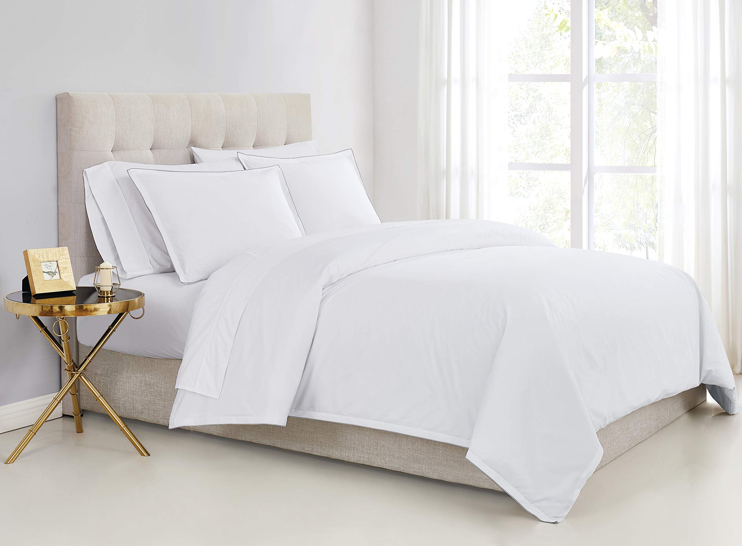 Charisma Percale Cotton 400 Thread Count Duvet Cover Set, King, White