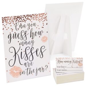 sparkle and bash guess how many kisses bridal shower game for 60 guests for wedding (1 rule board, 60 guessing cards)