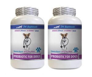 pet supplements dog probiotics and digestive enzymes powder - probiotics for dogs - healthy gut - stop gas diarrhea and bad breath - digestive boost - dog probiotics organic - 2 bottles (120 treats)