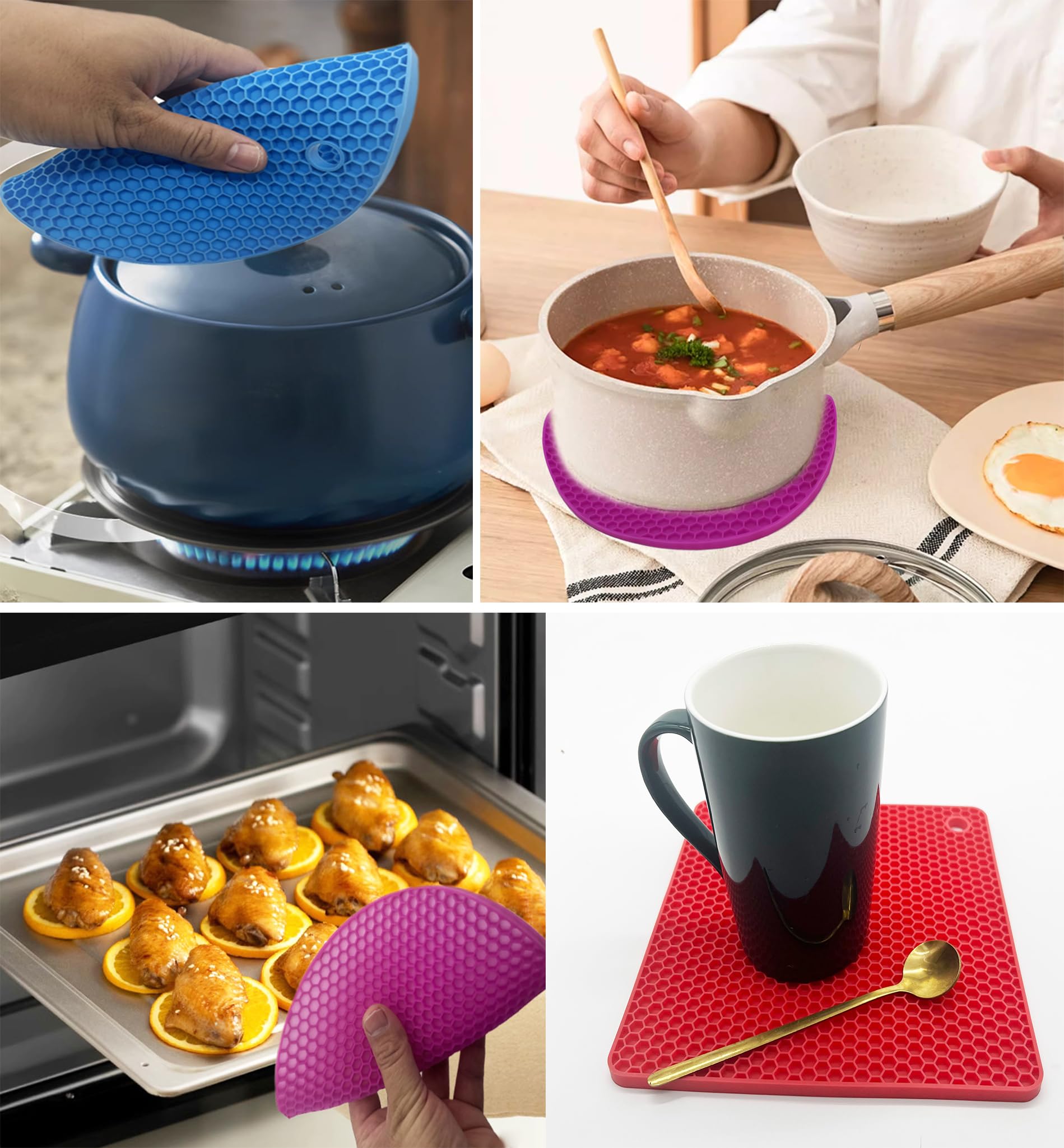 Silicone Trivet Mat, Pot Holders, Hot Pads, Non-Slip Mat,4 Pack (Mixed)