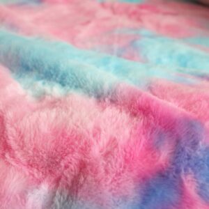 Sleepwish Fluffy Comforter Cover Queen Set Faux Fur Bedding Luxury Shaggy Tie Dye Duvet Cover Velvet Fleece Bed Set Rainbow Unicorn Fluffy Blanket Queen Size for Adults Women Girls (Pink Aqua Blue)