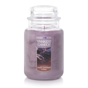 yankee candle dried lavender & oak​ scented, classic 22 oz large jar single wick aromatherapy candle, over 110 hours of burn time, ideal for creating a welcoming home, perfect for gifting