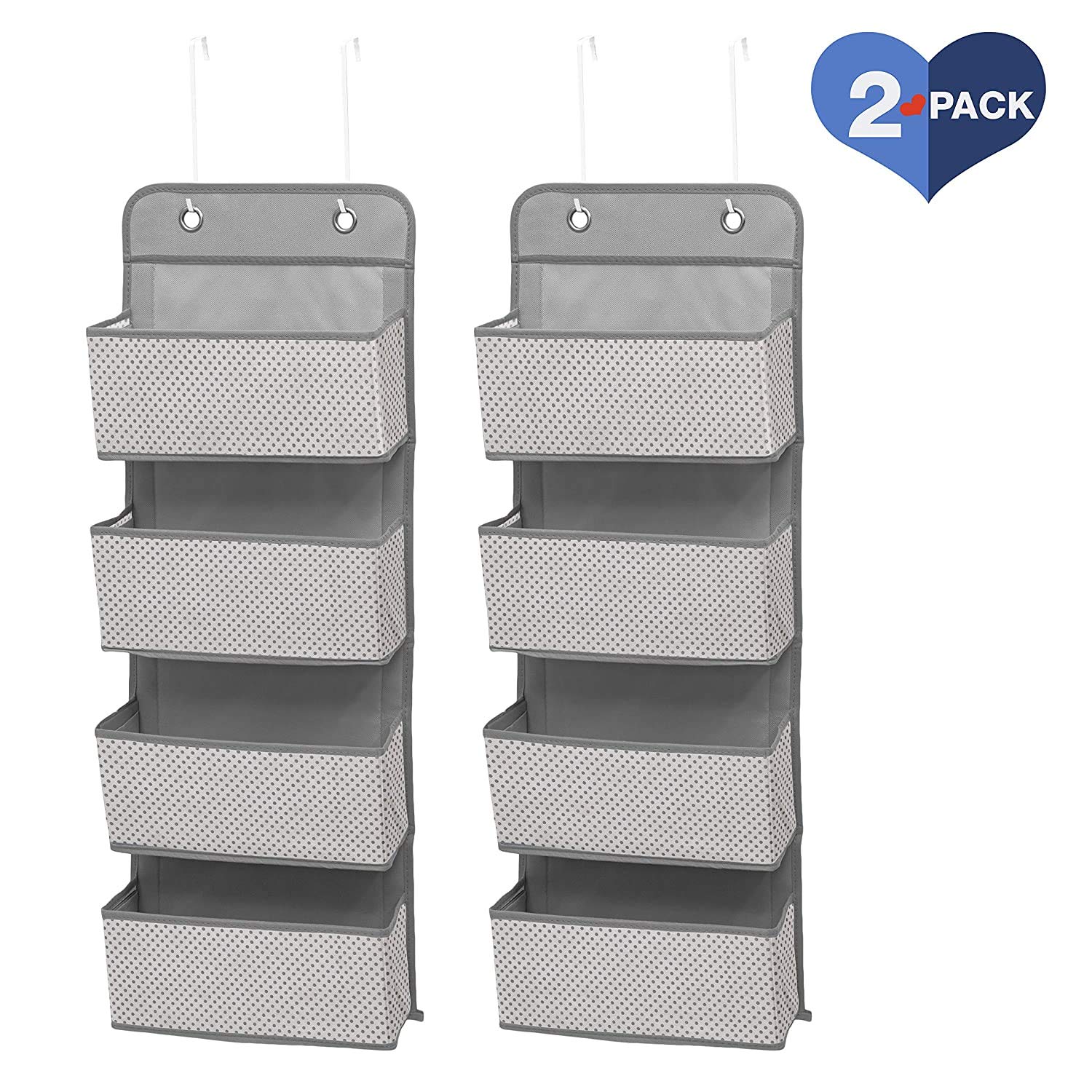 Delta Children 4 Pocket Over The Door Hanging Organizer - 2 Pack, Easy Storage/Organization Solution - Versatile and Accessible in Any Room in the House, Cool Grey