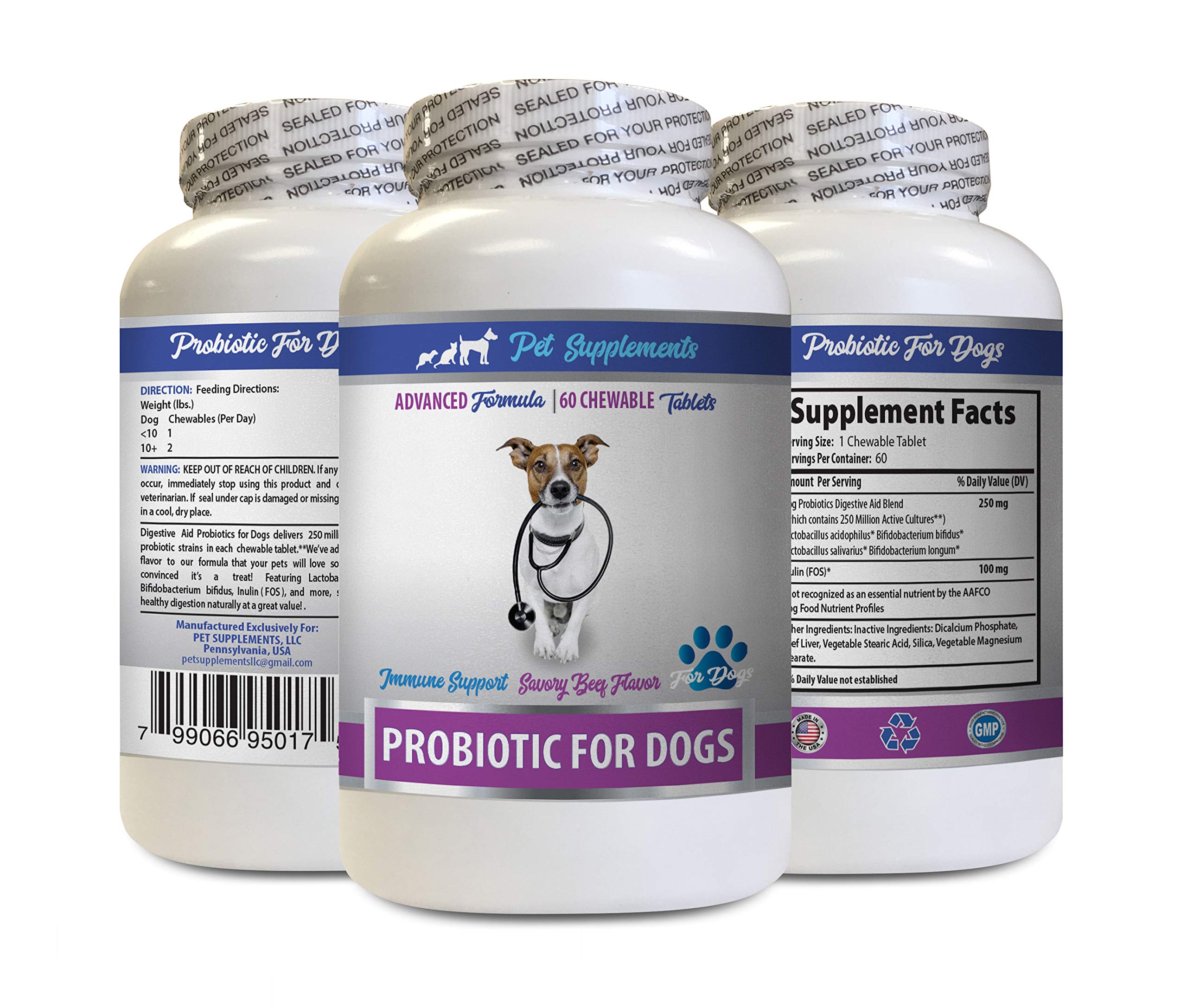 PET SUPPLEMENTS Dog Breath Treats - PROBIOTICS for Dogs - Healthy Gut - Stop Gas Diarrhea and Bad Breath - Digestive Boost - Dog probiotics and Digestive enzymes Bites - 1 Bottle (60 Treats)