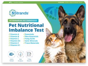 5strands pet nutrition deficiency test, 44 vitamins and minerals tested, at home dog or cat hair sample collection kit, results in 7 days, works for all ages and breeds