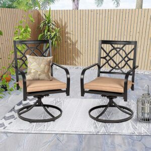 Incbruce 2 Piece 360 Degrees Swivel Metal Patio Chairs, Outdoor Dining Rocker Chairs with Armrest for Garden, Poolside, Backyard(Brown Cushions)