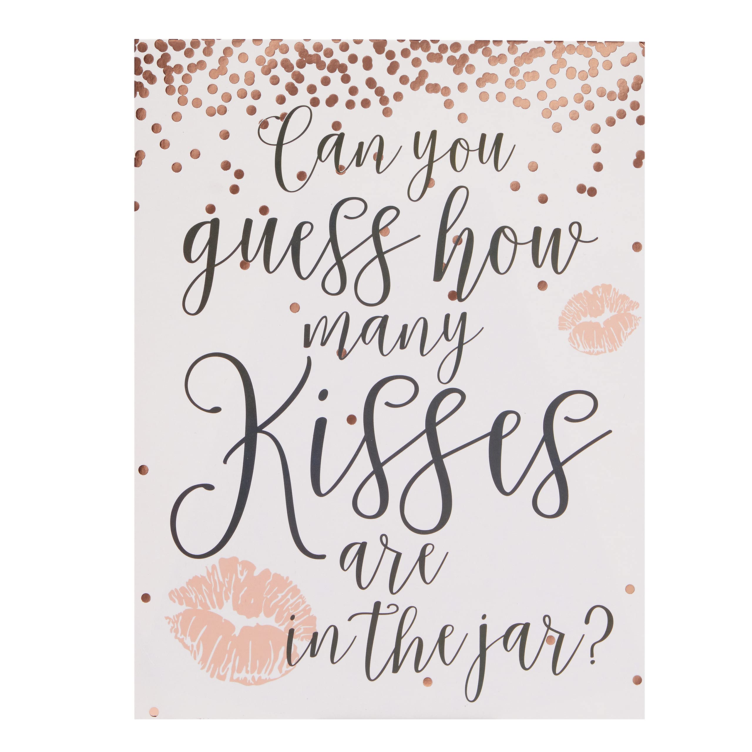 Sparkle and Bash Guess How Many Kisses Bridal Shower Game for 60 Guests for Wedding (1 Rule Board, 60 Guessing Cards)