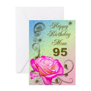 cafepress 95th birthday card for mom, elegant rose greeting folded greeting card matte