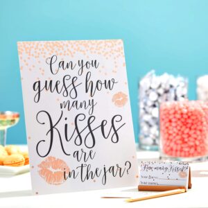 Sparkle and Bash Guess How Many Kisses Bridal Shower Game for 60 Guests for Wedding (1 Rule Board, 60 Guessing Cards)