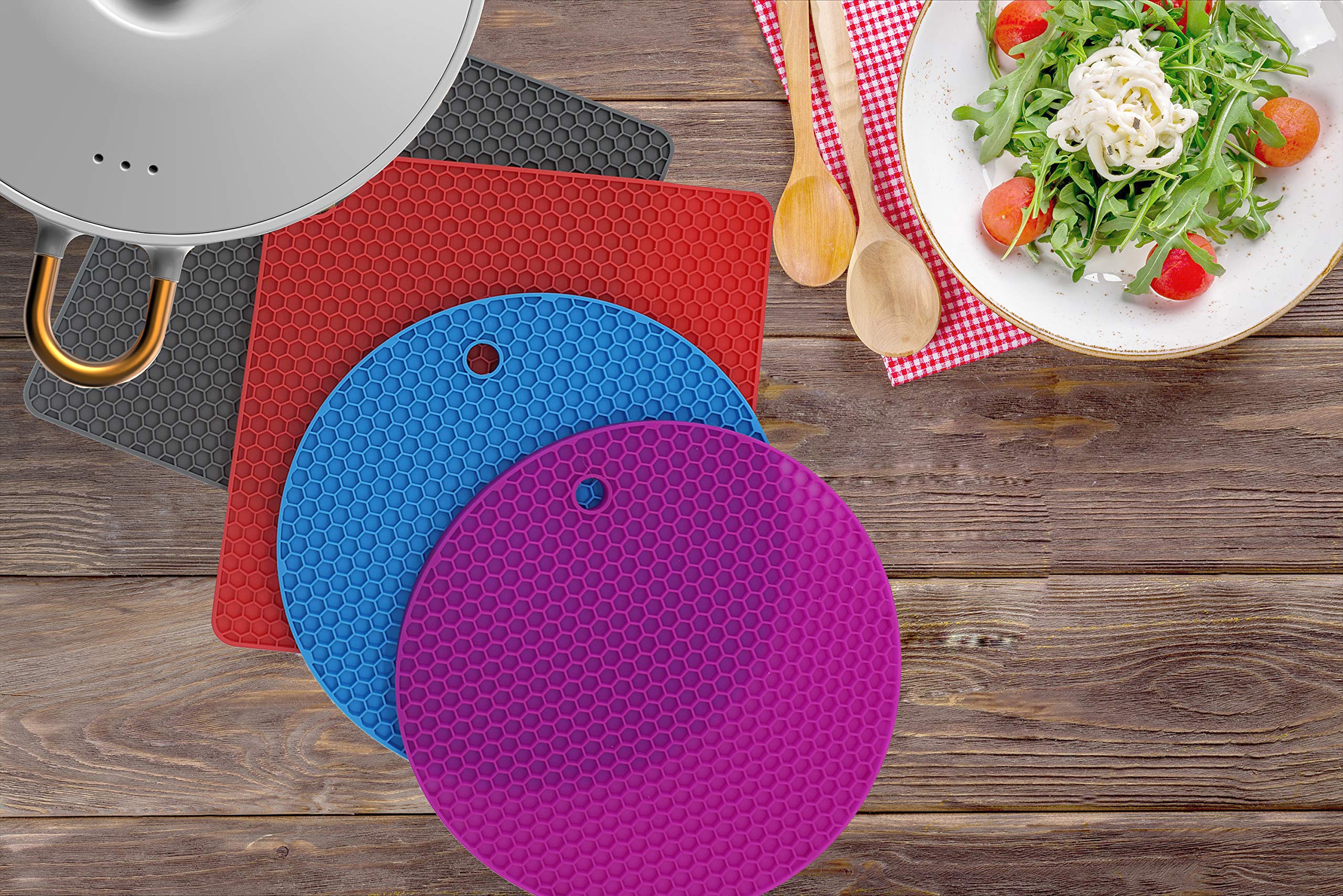 Silicone Trivet Mat, Pot Holders, Hot Pads, Non-Slip Mat,4 Pack (Mixed)