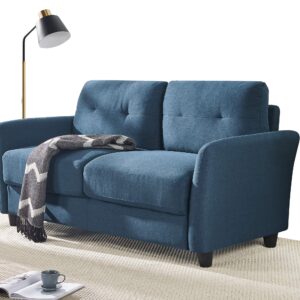 zinus ricardo loveseat sofa tufted cushions, easy, tool-free assembly, lyon blue