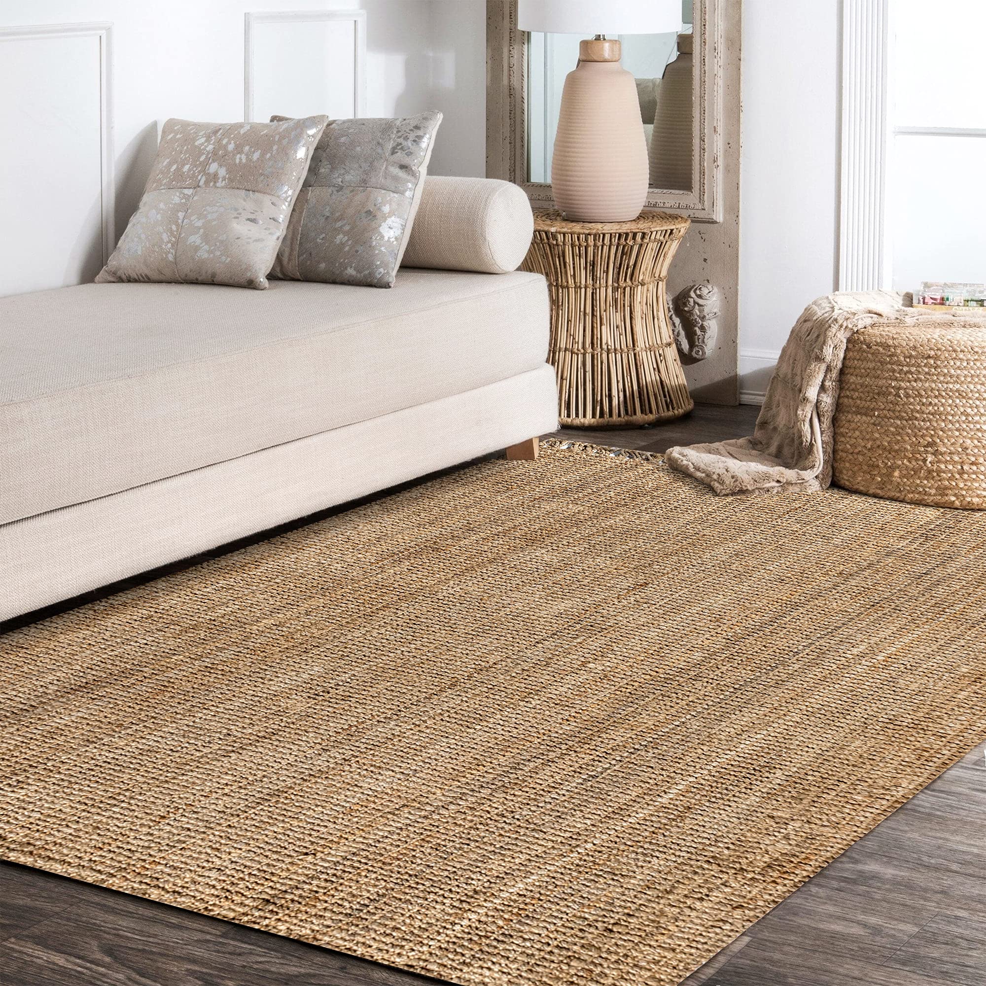 JONATHAN Y NRF103A-8 Pata Hand Woven Chunky Jute with Fringe Indoor Area -Rug Bohemian Farmhouse Easy -Cleaning Bedroom Kitchen Living Room Non Shedding, 8 ft x 10 ft, Natural Color