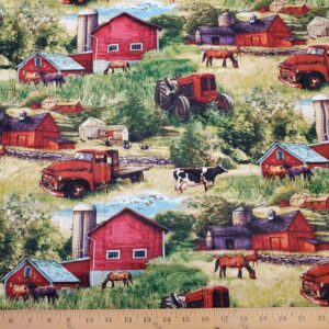 Farm Life Digital Cotton Fabric by The Yard