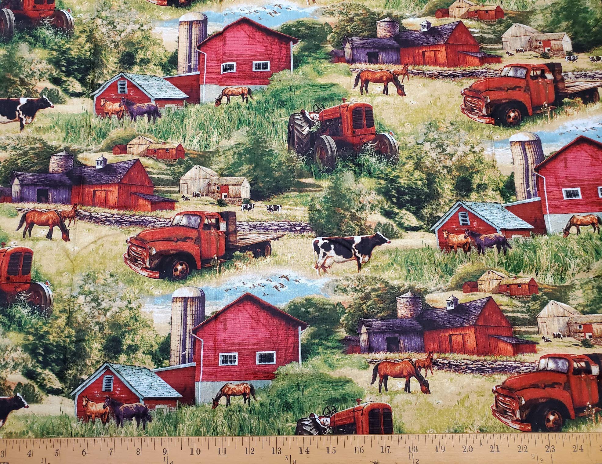 Farm Life Digital Cotton Fabric by The Yard