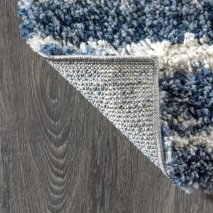 JONATHAN Y MBS101B-3 Merida Stacked Grid Shag Indoor Area -Rug Bohemian Modern Glam Easy -Cleaning Bedroom Kitchen Living Room, 3 X 5, Indigo Blue/Ivory