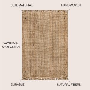 JONATHAN Y NRF103A-8 Pata Hand Woven Chunky Jute with Fringe Indoor Area -Rug Bohemian Farmhouse Easy -Cleaning Bedroom Kitchen Living Room Non Shedding, 8 ft x 10 ft, Natural Color