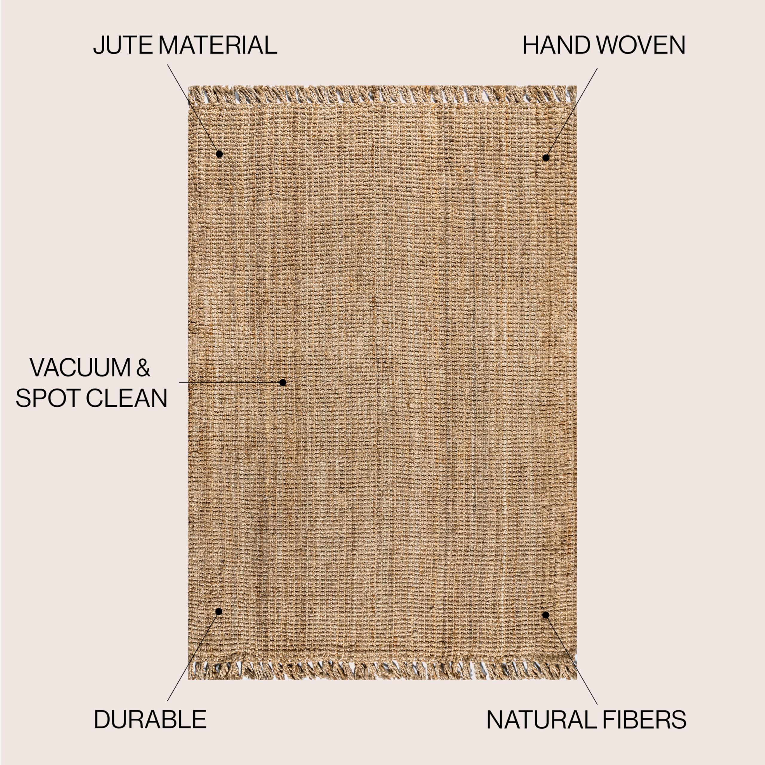 JONATHAN Y NRF103A-8 Pata Hand Woven Chunky Jute with Fringe Indoor Area -Rug Bohemian Farmhouse Easy -Cleaning Bedroom Kitchen Living Room Non Shedding, 8 ft x 10 ft, Natural Color