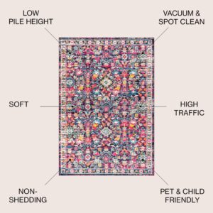 JONATHAN Y MDP200A-8 Modern Boho Floral Bohemian Vintage Country Indoor Area-Rug Country Easy-Cleaning Bedroom Kitchen Living Room Non Shedding, 8 ft x 10 ft, Multi,Purple