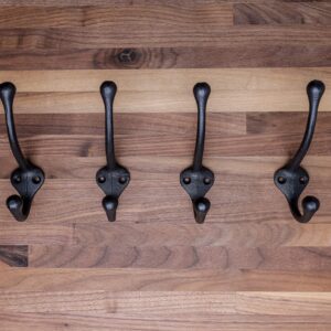 Vintage Cast Iron Wall Hooks (Black Texture Finish, Set of 4) - Rustic, Farmhouse Coat Hooks | Great for Coats, Bags, Towels, Hats | Classic Standard