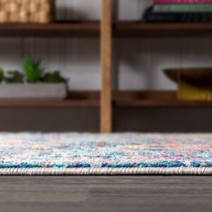 JONATHAN Y BMF103B-4 Bohemian Flair Boho Vintage Faded Navy/Cream 4 ft. x 6 ft. Area-Rug, Vintage, Easy-Cleaning, for Bedroom, Kitchen, Living Room, Non Shedding