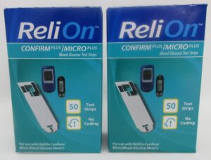 relion confirm plus/micro plus blood glucose test strips - 100 ct (two 50 ct boxes)