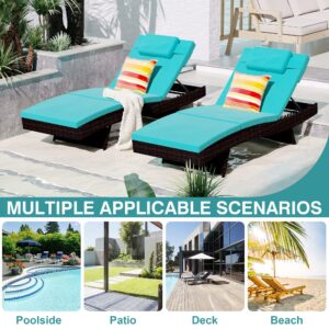 Sundale Outdoor WickerChaise Lounge Set of 2, Rattan Patio Lounge Chairs for Outside, Adjustable Chaise Loungers with Cushions & Pillows for Deck, Indoor, Yard - Steel, Turquoise