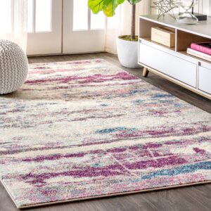 jonathan y ctp102a-8 contemporary pop modern abstract brushstroke cream/pink 8 ft. x 10 ft. area-rug, bohemian, easy-cleaning, for bedroom, kitchen, living room, non shedding