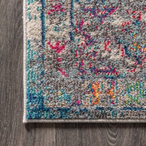 JONATHAN Y BMF103B-4 Bohemian Flair Boho Vintage Faded Navy/Cream 4 ft. x 6 ft. Area-Rug, Vintage, Easy-Cleaning, for Bedroom, Kitchen, Living Room, Non Shedding